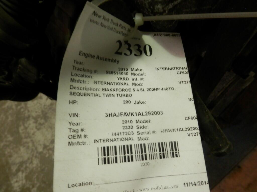 INTERNATIONAL VT275 Engine Assembly OEM# 1844172C3 in Wurtsboro, NY #2330
